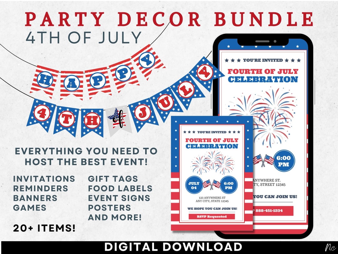 4th Of July Party Bundle Independence Day Party Decor Etsy
