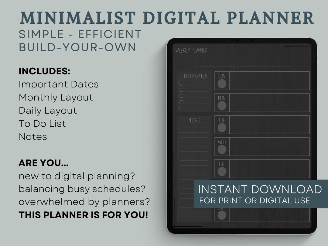 Masculine Planner Digital Planner Dark Mode Digital Planner Simple ...