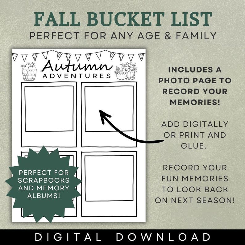 Fall Bucket List Printable Fall Checklist Autumn Bucket List Template ...