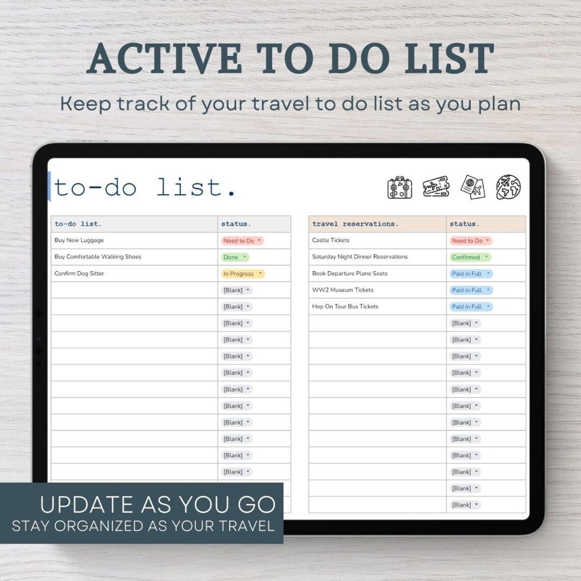 Digital Travel Planner Google Docs Travel Itinerary Digital Vacation ...