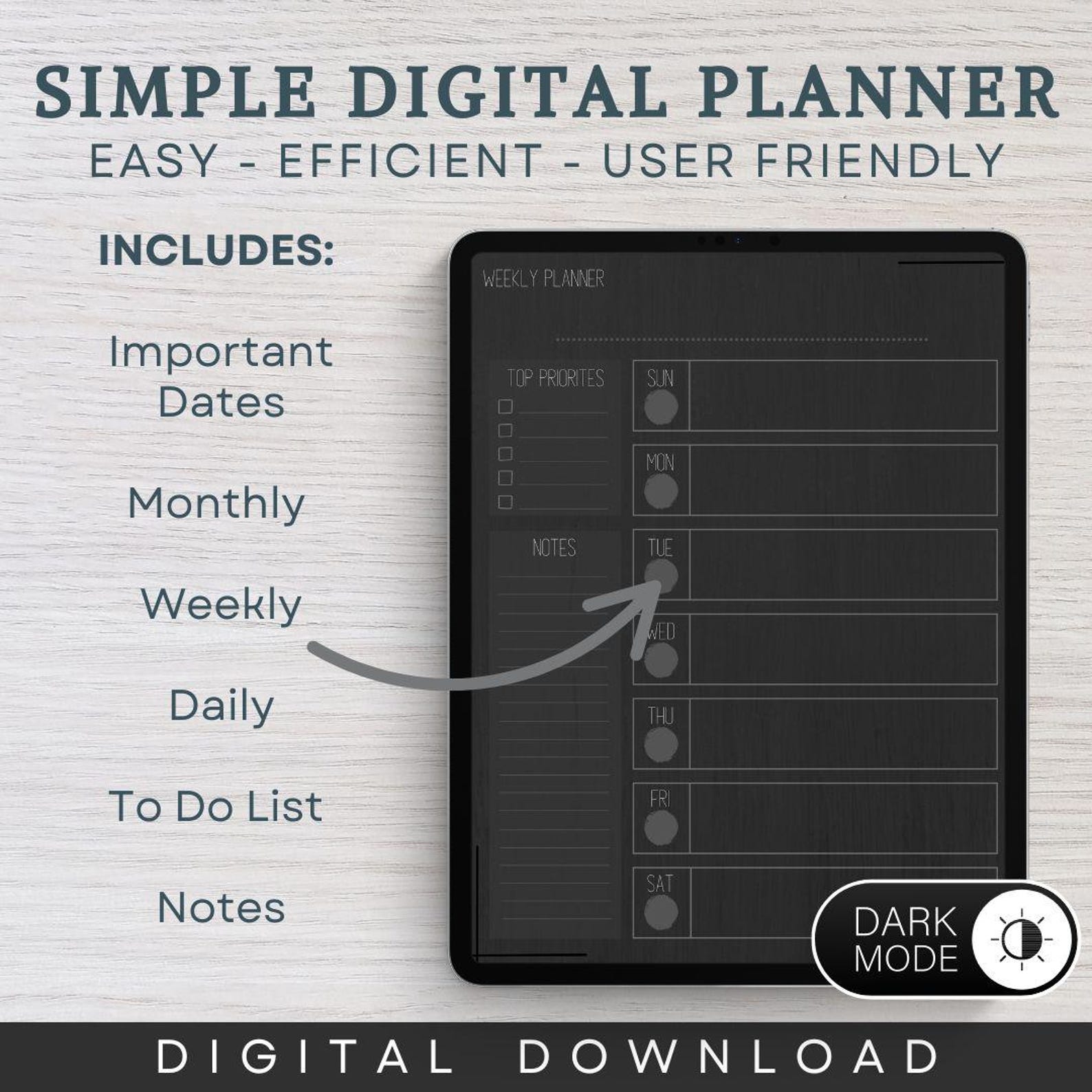 Masculine Planner Digital Planner Dark Mode Digital Planner Simple ...
