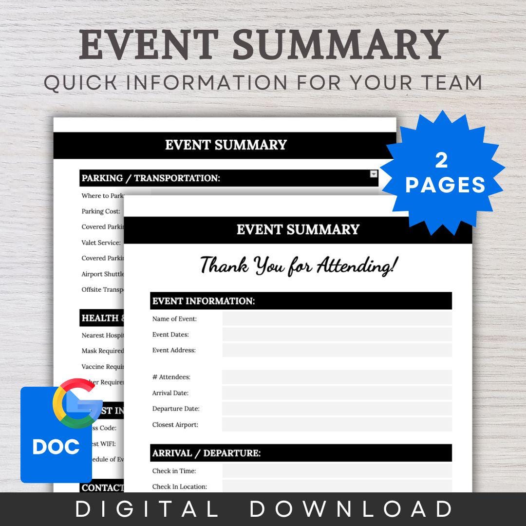 Event Overview Template Event Summary Know Before You Go Event Summary ...