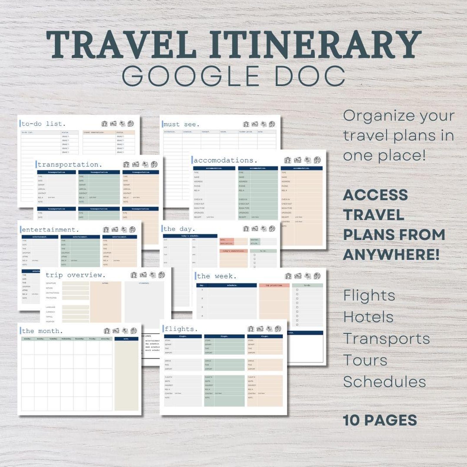 Digital Travel Planner Google Docs Travel Itinerary Digital Vacation ...