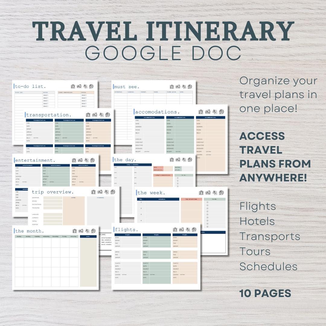 Digital Travel Planner Google Docs Travel Itinerary Digital Vacation ...