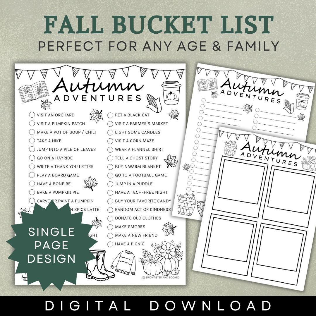 Fall Bucket List Printable Fall Checklist Autumn Bucket List Template ...