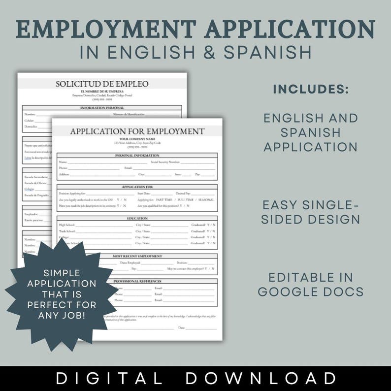 Simple Job Application Employee Application Simple Application for ...
