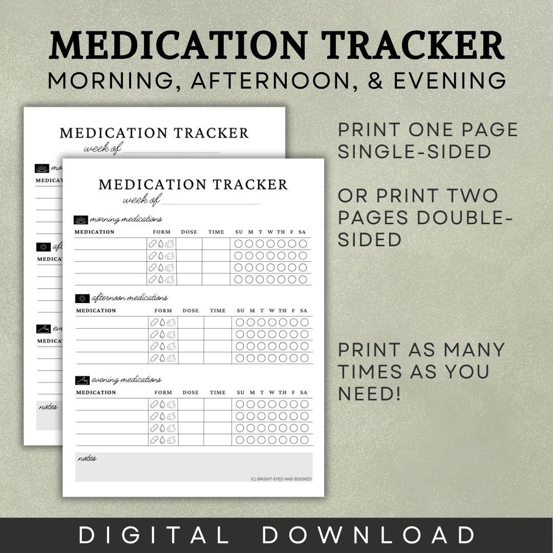 Medication Tracker Medicine Log Pill Organizer Printable Prescription ...