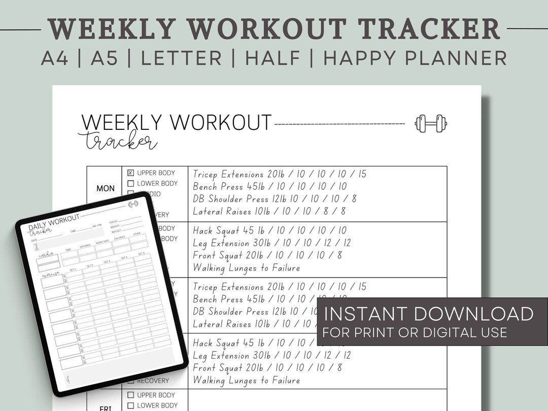 Weekly Fitness Log Printable Workout Tracker Workout Log - Etsy