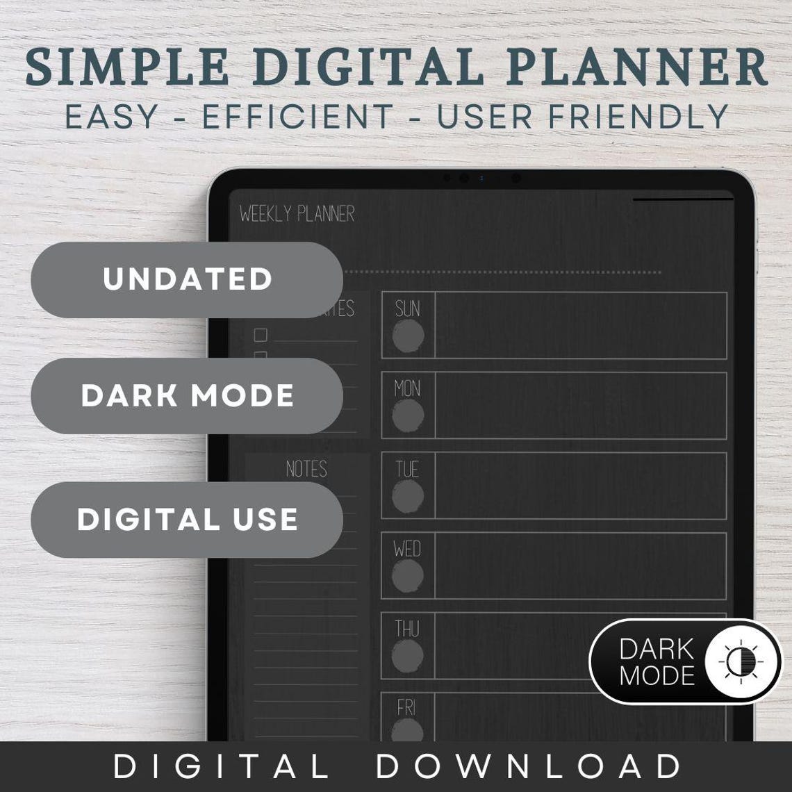 Masculine Planner Digital Planner Dark Mode Digital Planner Simple ...