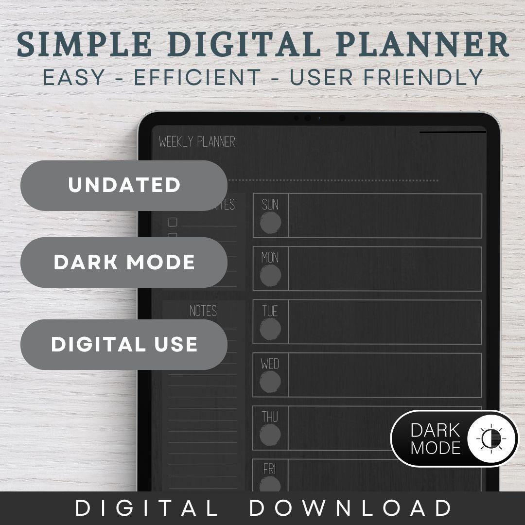 Masculine Planner Digital Planner Dark Mode Digital Planner Simple ...