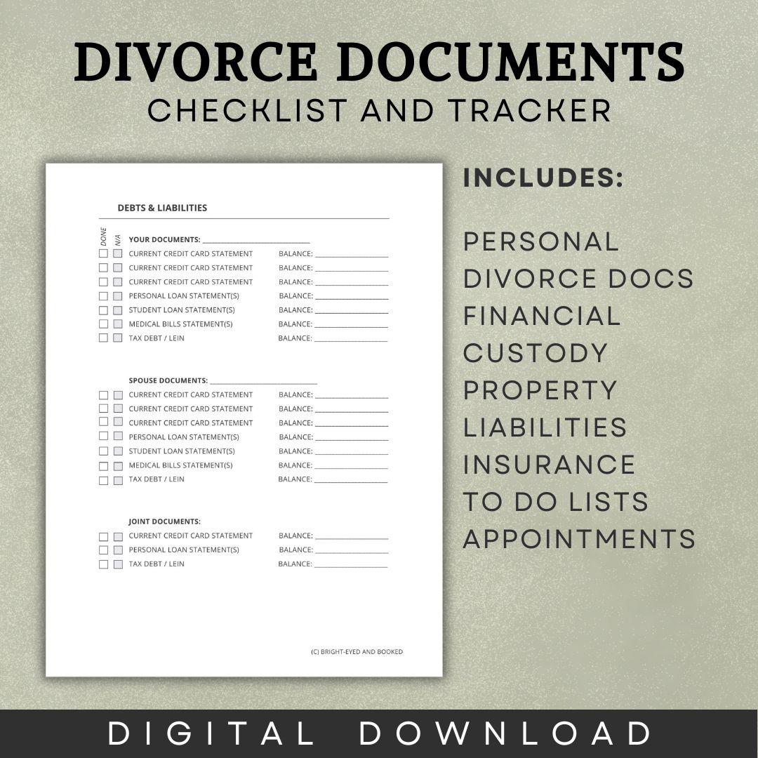 Divorce Checklist Divorce Documents Checklist Divorce Binder Divorced ...
