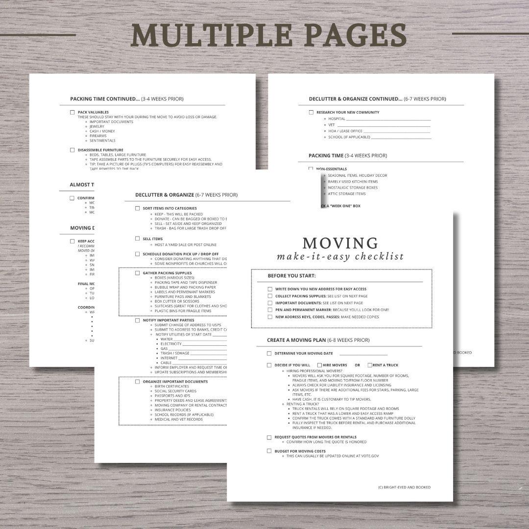 Moving Checklist Easy Moving Kit Help Me Move Checklist Downsizing ...