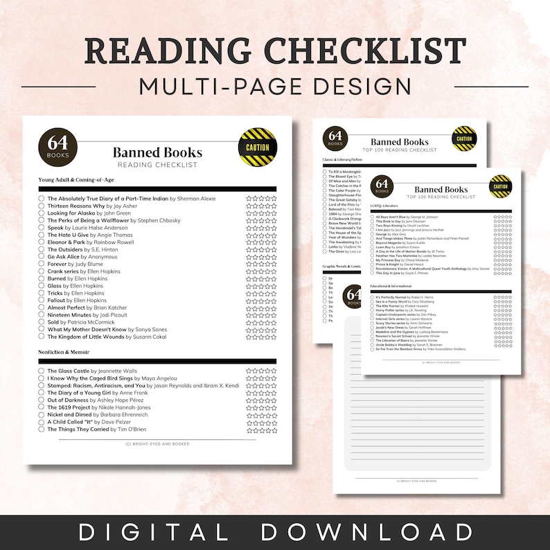 Banned Books Reading Checklist Book Tracker Bookshelf Reading Log ...