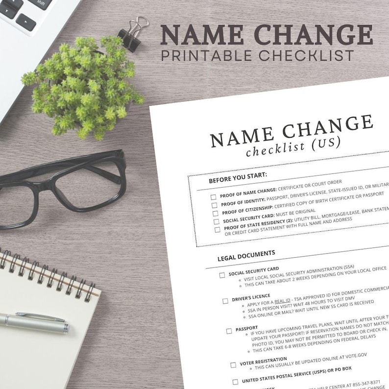 Name Change Checklist Bride Name Change Kit Divorced Name Change My ...