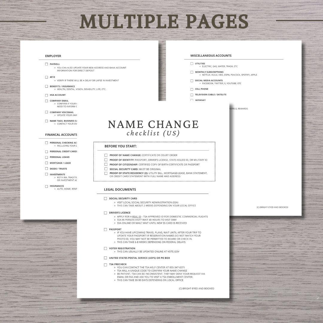 Name Change Checklist Bride Name Change Kit Divorced Name Change My ...
