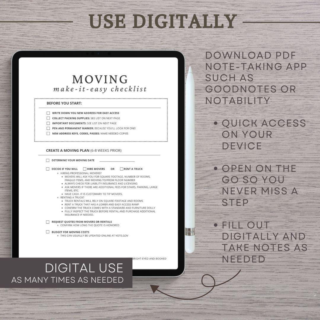 Moving Checklist Easy Moving Kit Help Me Move Checklist Downsizing ...