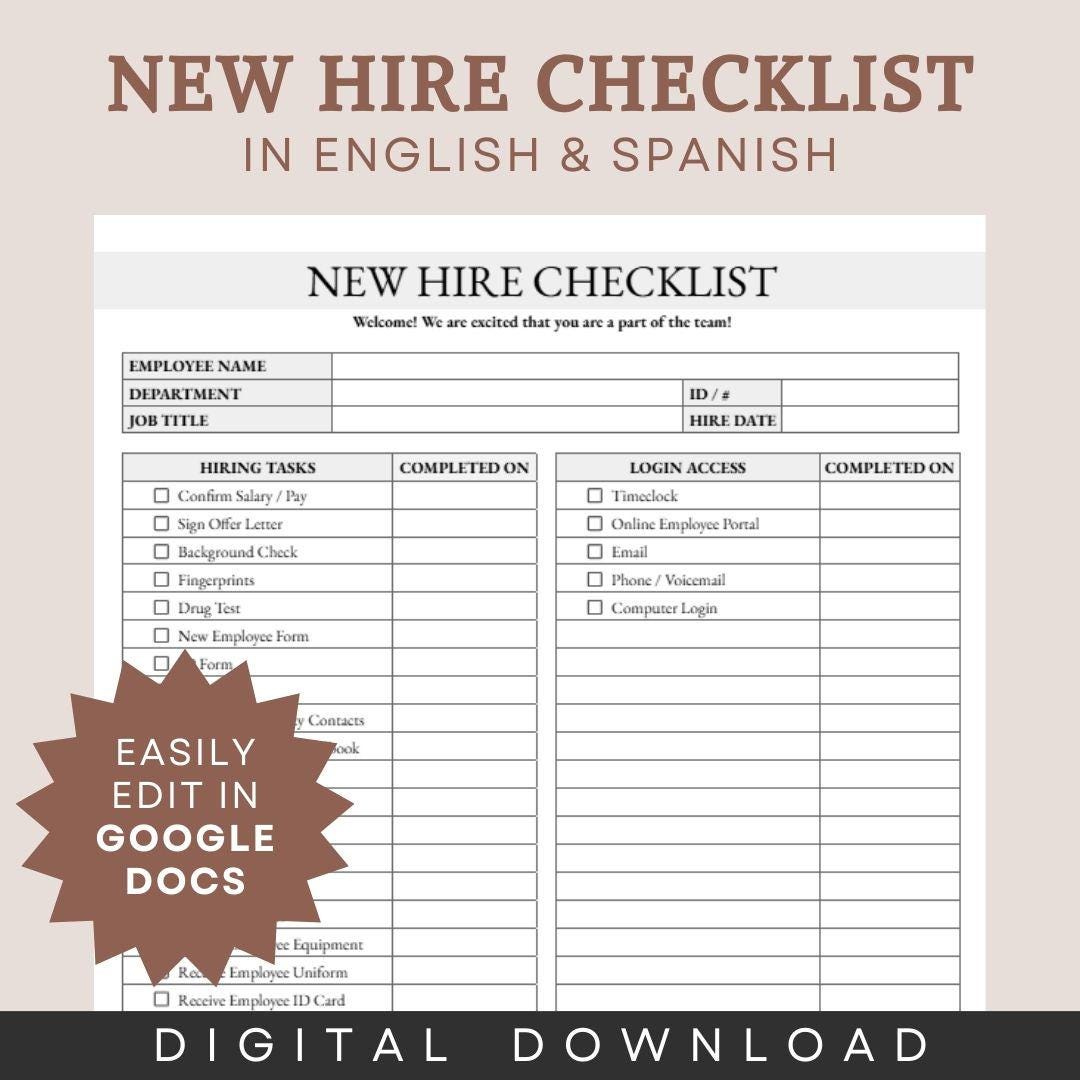 New Hire Checklist Employee Onboarding Checklist HR New Employee Form ...