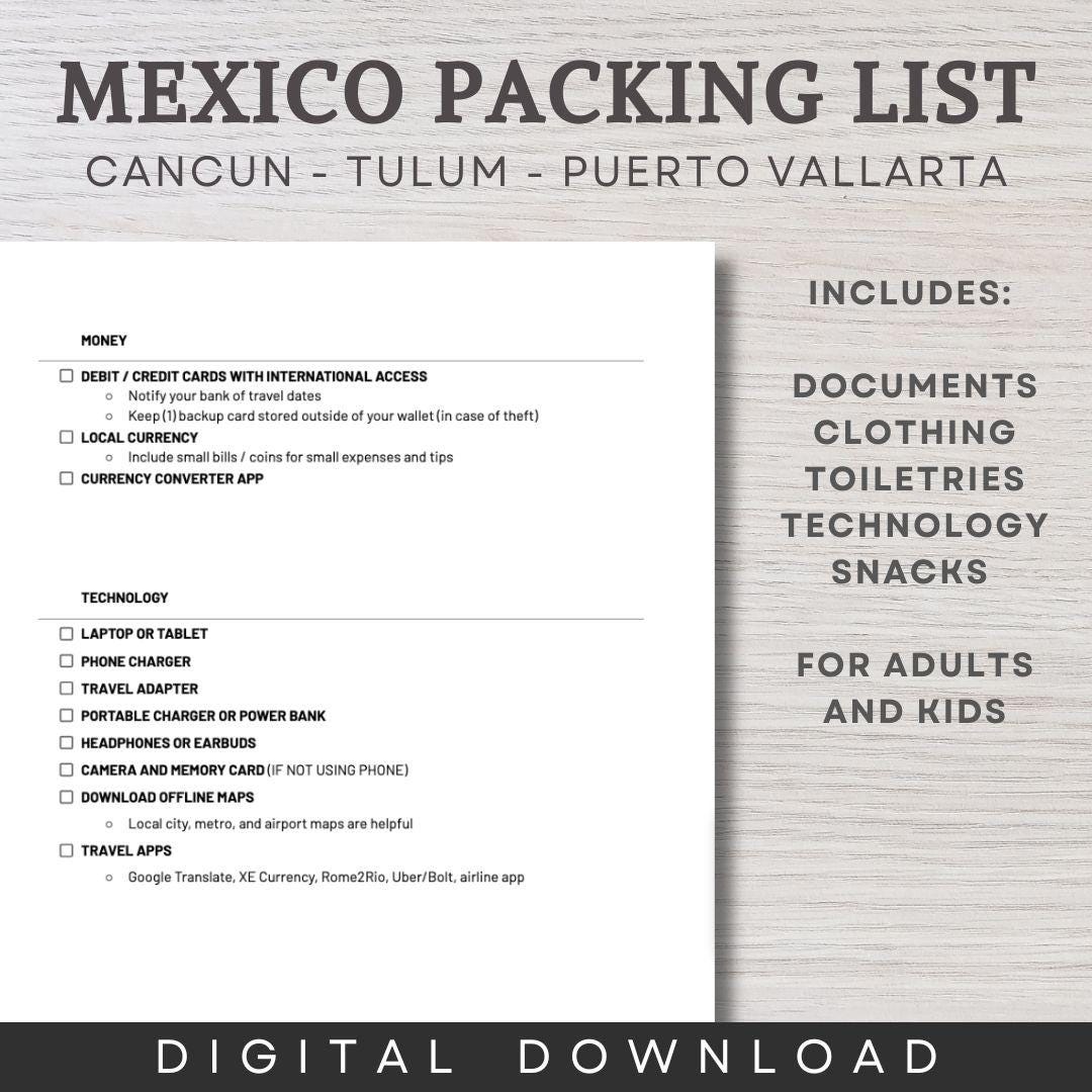 Mexico Packing List Cancun Packing List Travel Packing Checklist ...