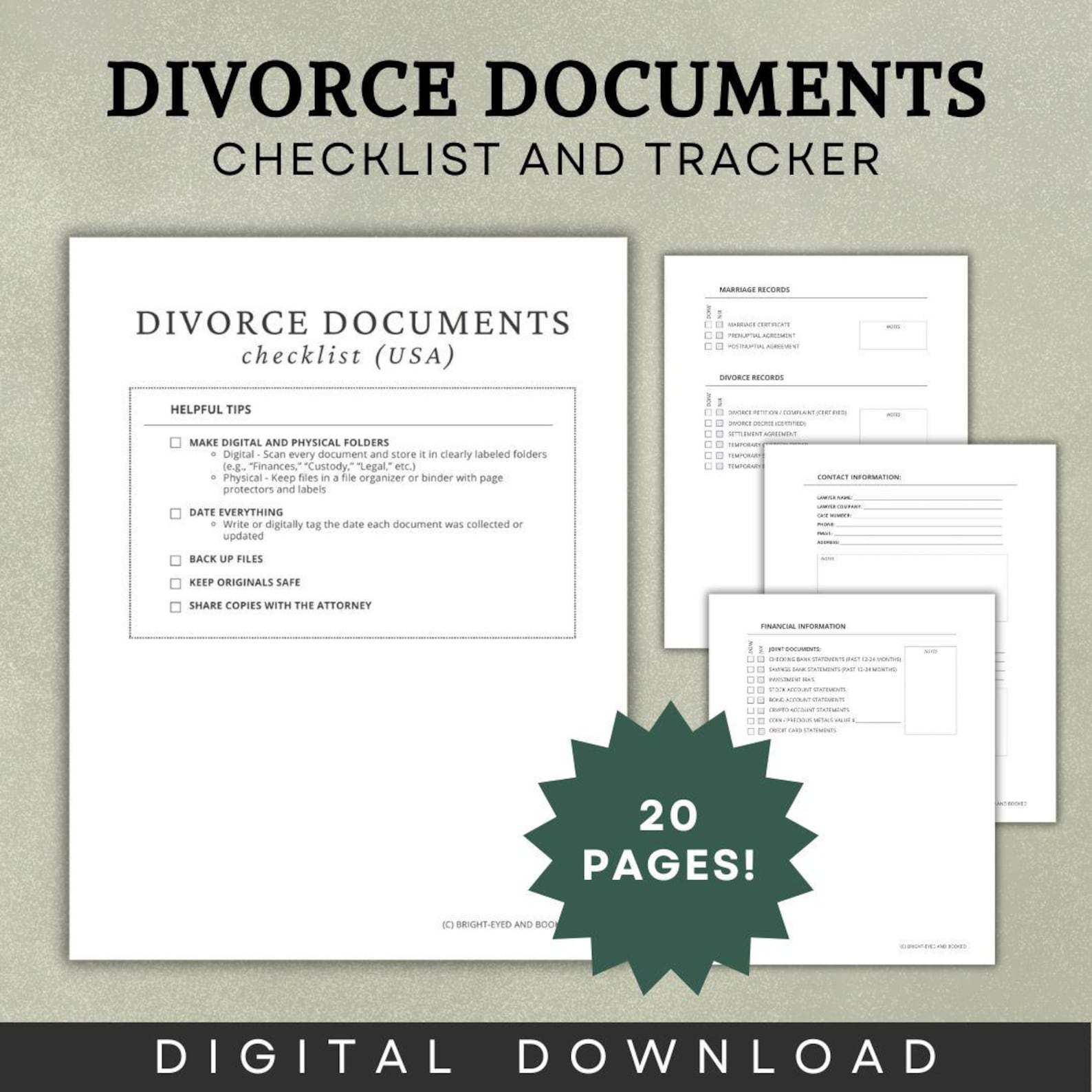 Divorce Checklist Divorce Documents Checklist Divorce Binder Divorced Name Change Divorce Forms ...
