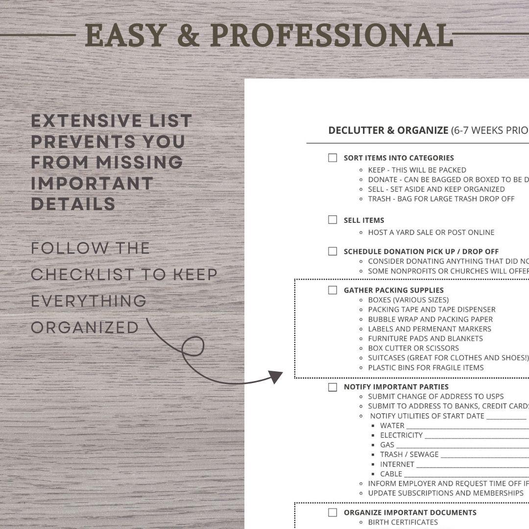 Moving Checklist Easy Moving Kit Help Me Move Checklist Downsizing ...