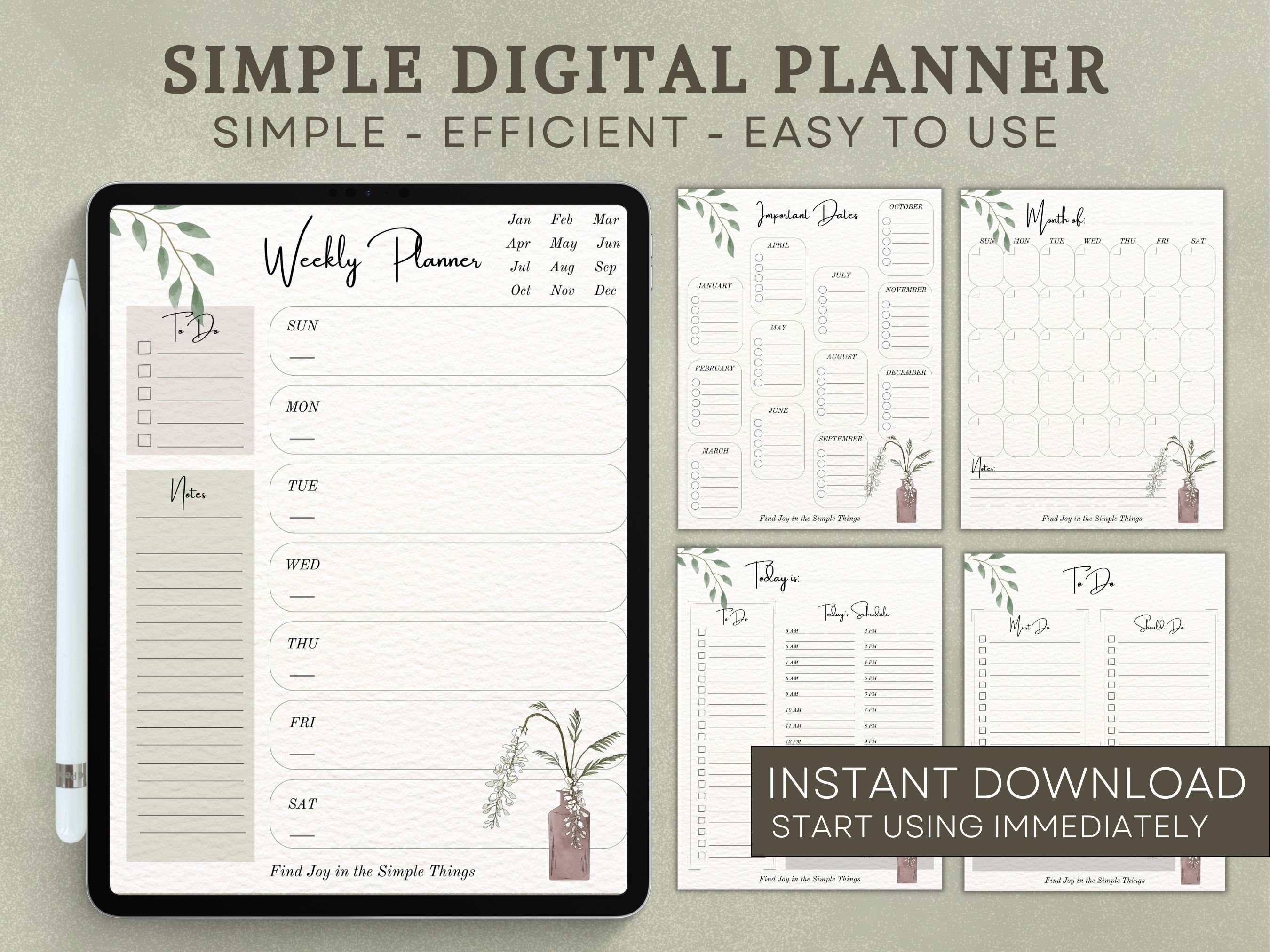 Digital Planner Simple Digital Planner Minimalist Digital Planner ...