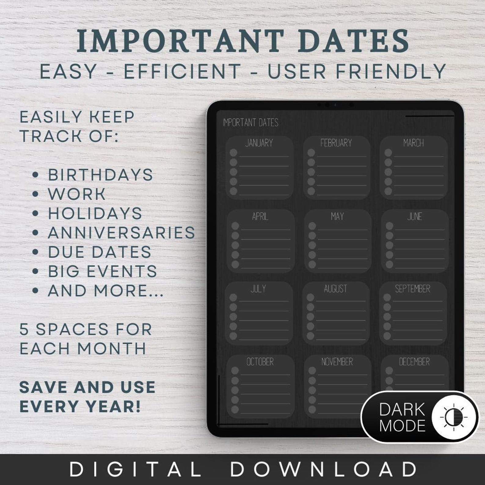 Masculine Planner Digital Planner Dark Mode Digital Planner Simple ...
