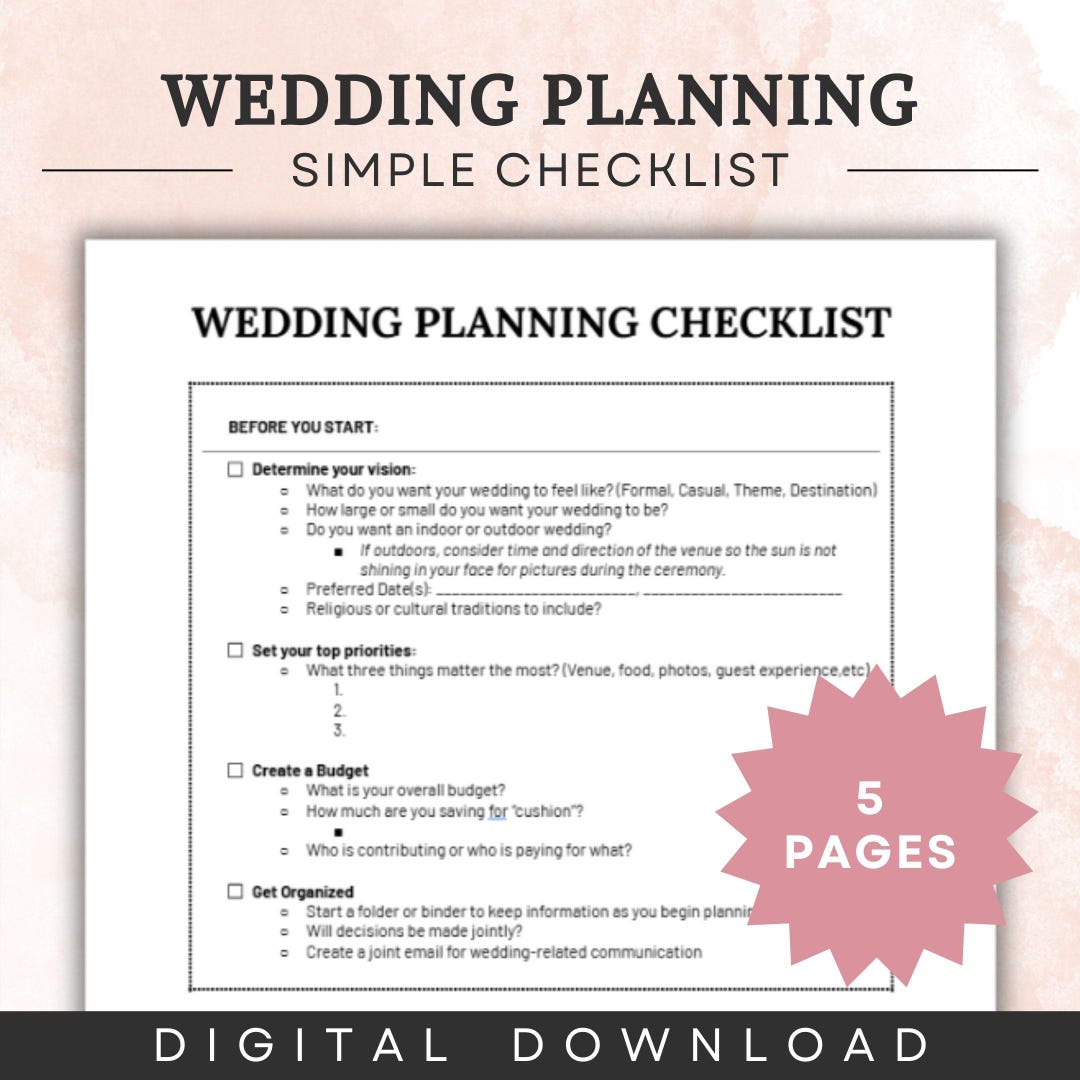 Simple Wedding Planning Checklist Wedding Planner List Getting Married ...