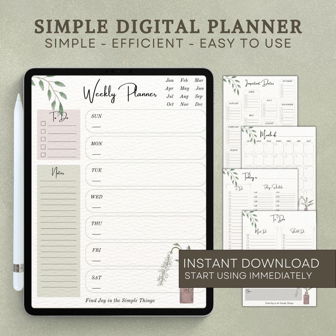 Digital Planner Simple Digital Planner Minimalist Digital Planner ...