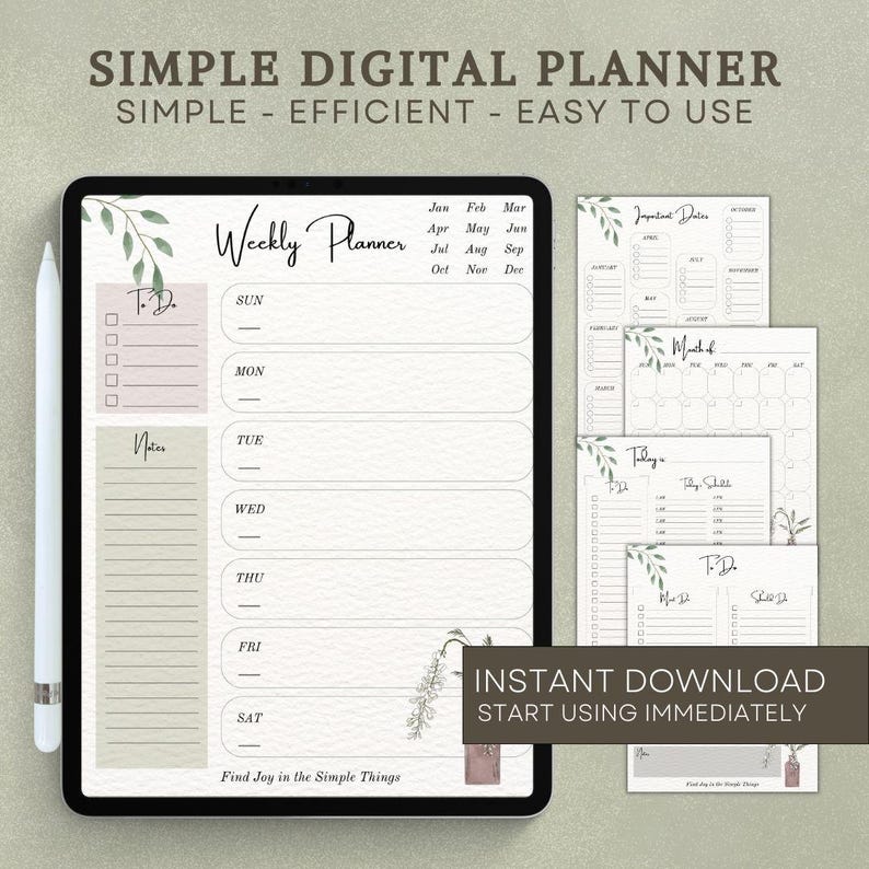 Digital Planner Simple Digital Planner Minimalist Digital Planner ...