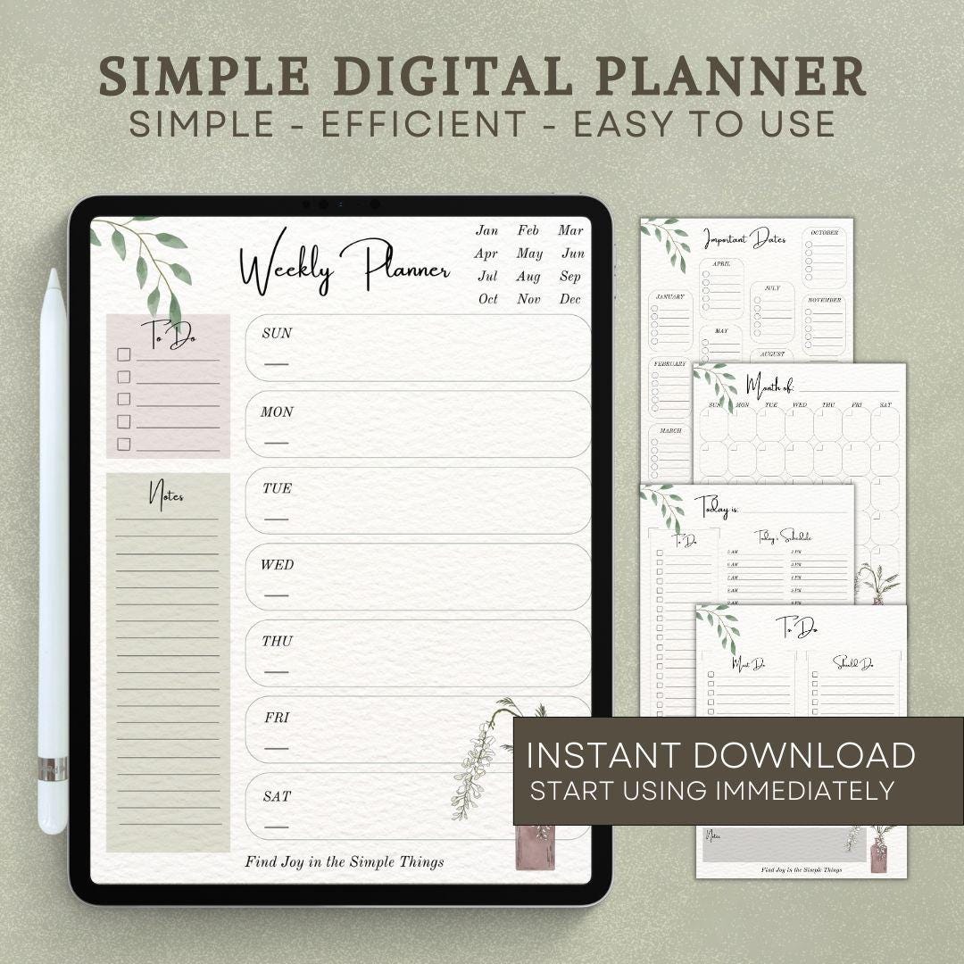 Digital Planner Simple Digital Planner Minimalist Digital Planner ...