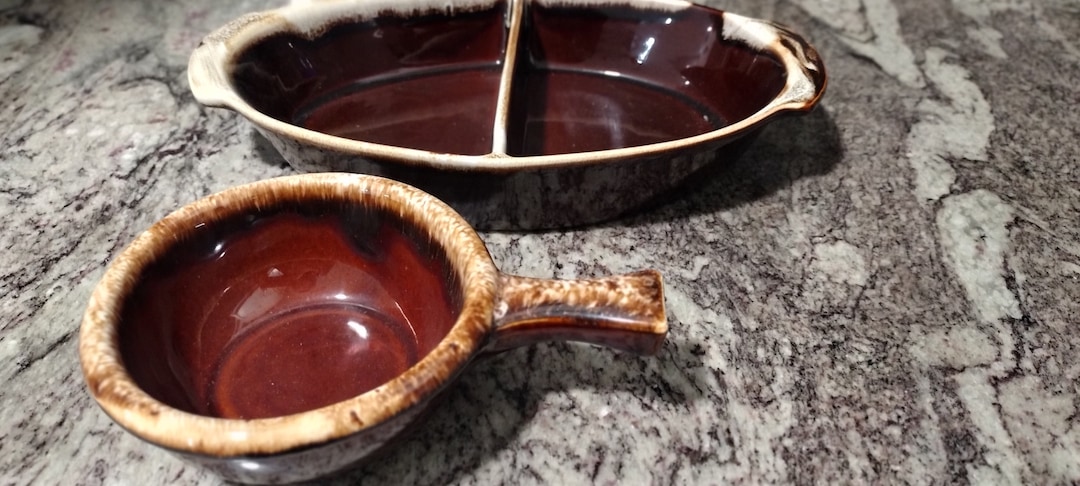 Vintage Mccoy Brown Drip Pottery Divided Handled Serving Bowls - Etsy
