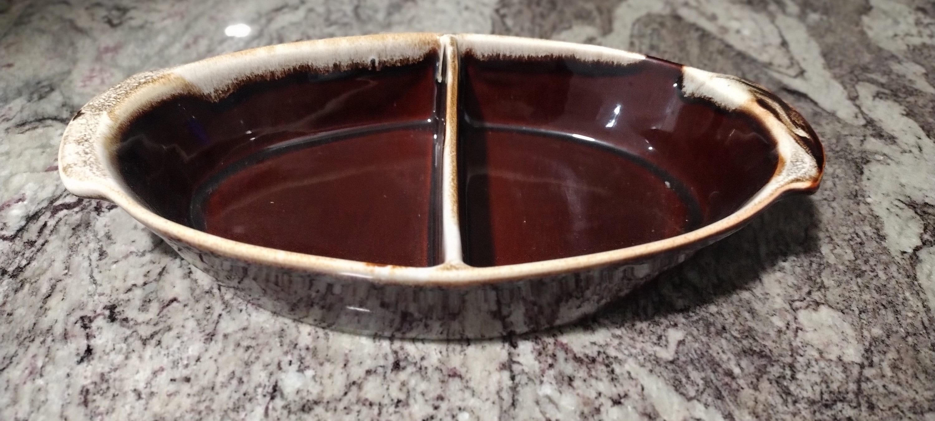 Vintage Mccoy Brown Drip Pottery Divided Handled Serving Bowls - Etsy