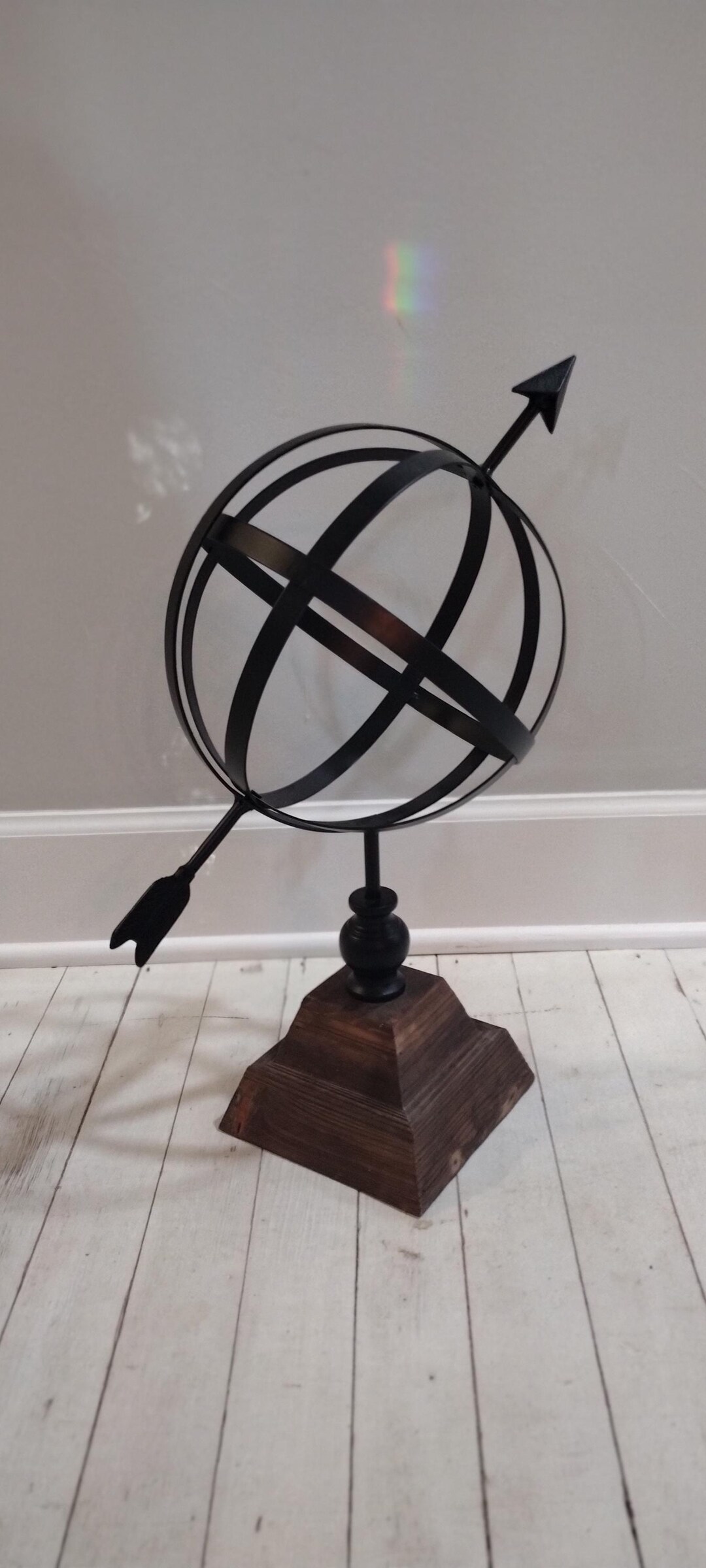 Metal Amilliary Sphere Mobile Statue Rustic World Globe With Arrow ...