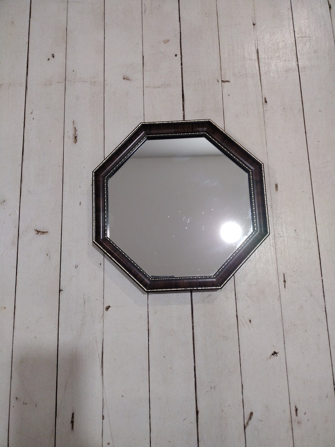 Vintage Octagon Brown Mirror, Made in England - Etsy