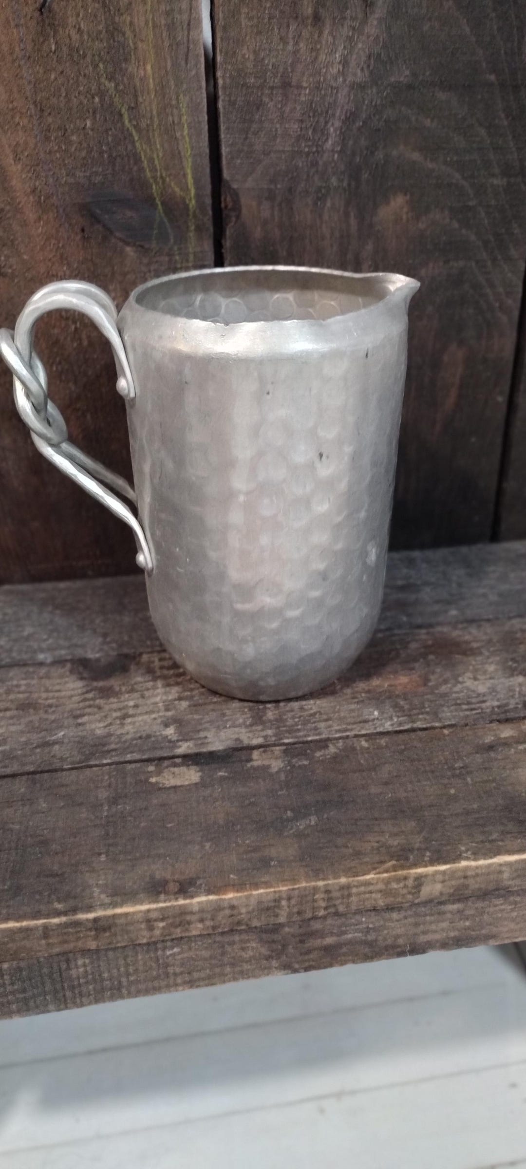 Vintage Hand Forged Hammered Aluminum Pitcher W/ Knotted Handle - Etsy