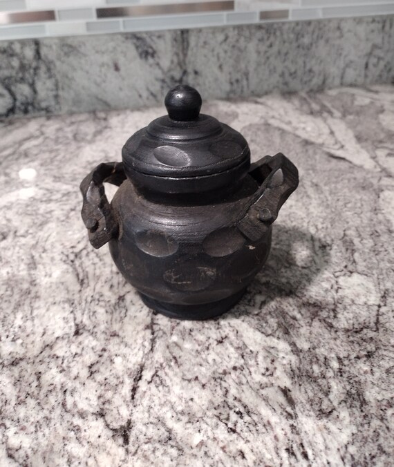 Vintage Wooden Carved Turned Pot Jar - Etsy