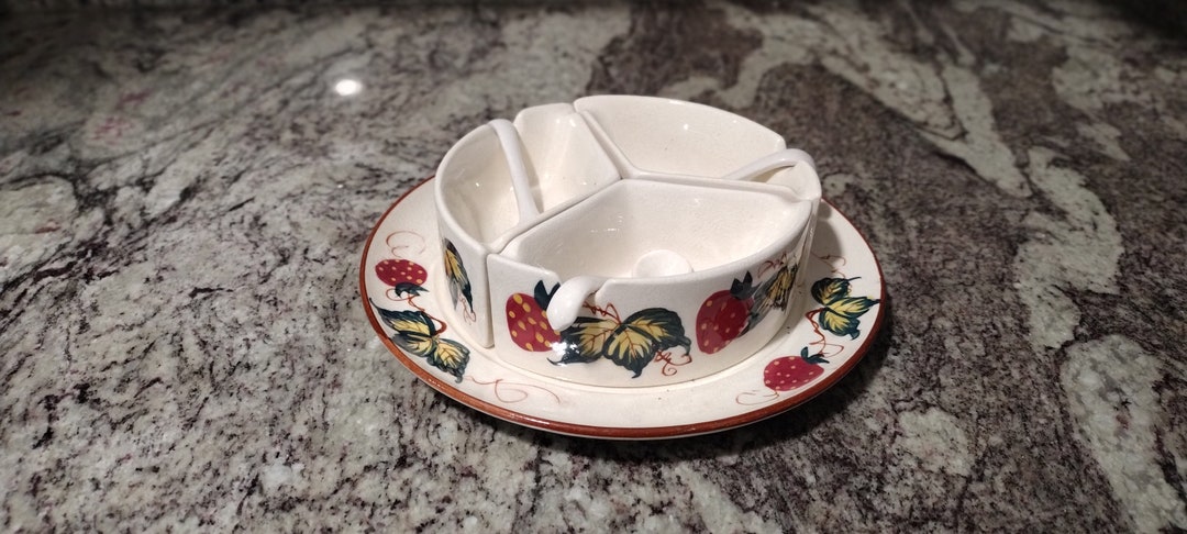 Vintage 1950s Fred Roberts Company Jelly Jam Strawberry Divided Dish ...