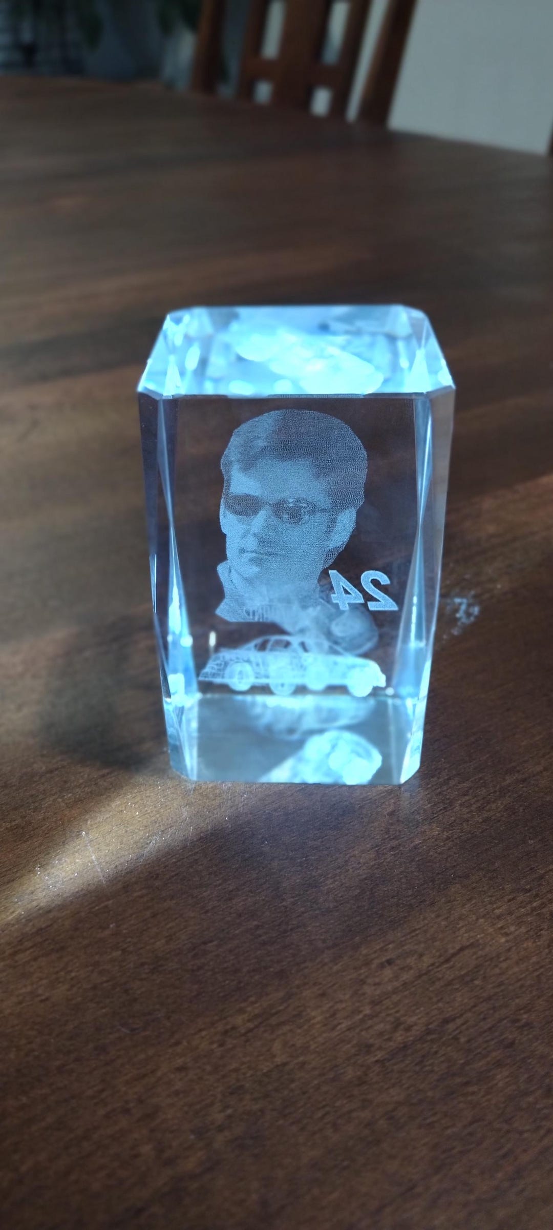 Vintage 3D Laser Etched Glass Cube Heavy Paperweight NASCAR Racing Jeff ...