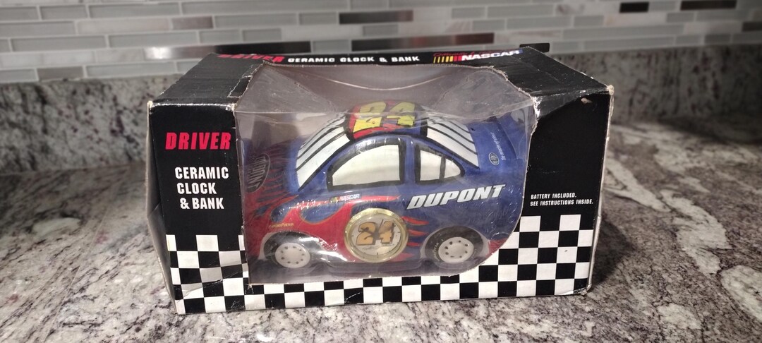 Vintage NASCAR Driver Ceramic Coin Bank W Quartz Clock 24 Jeff Gordon ...