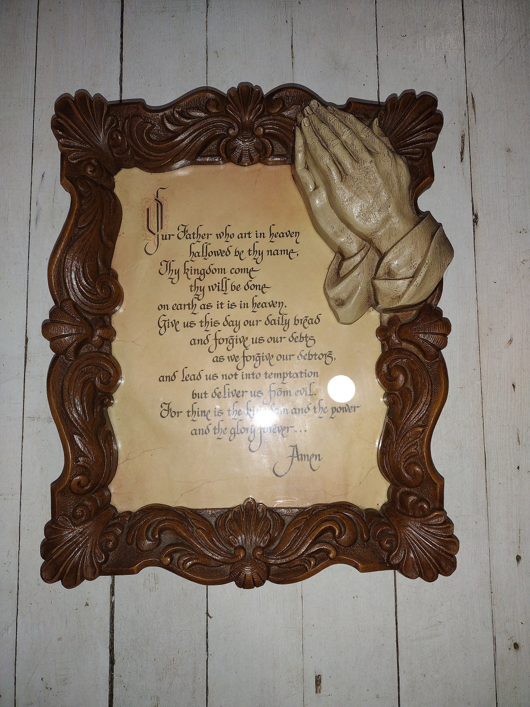 Vintage Praying Hands Lord's Prayer Wall Hanging Plaque Retro Country ...