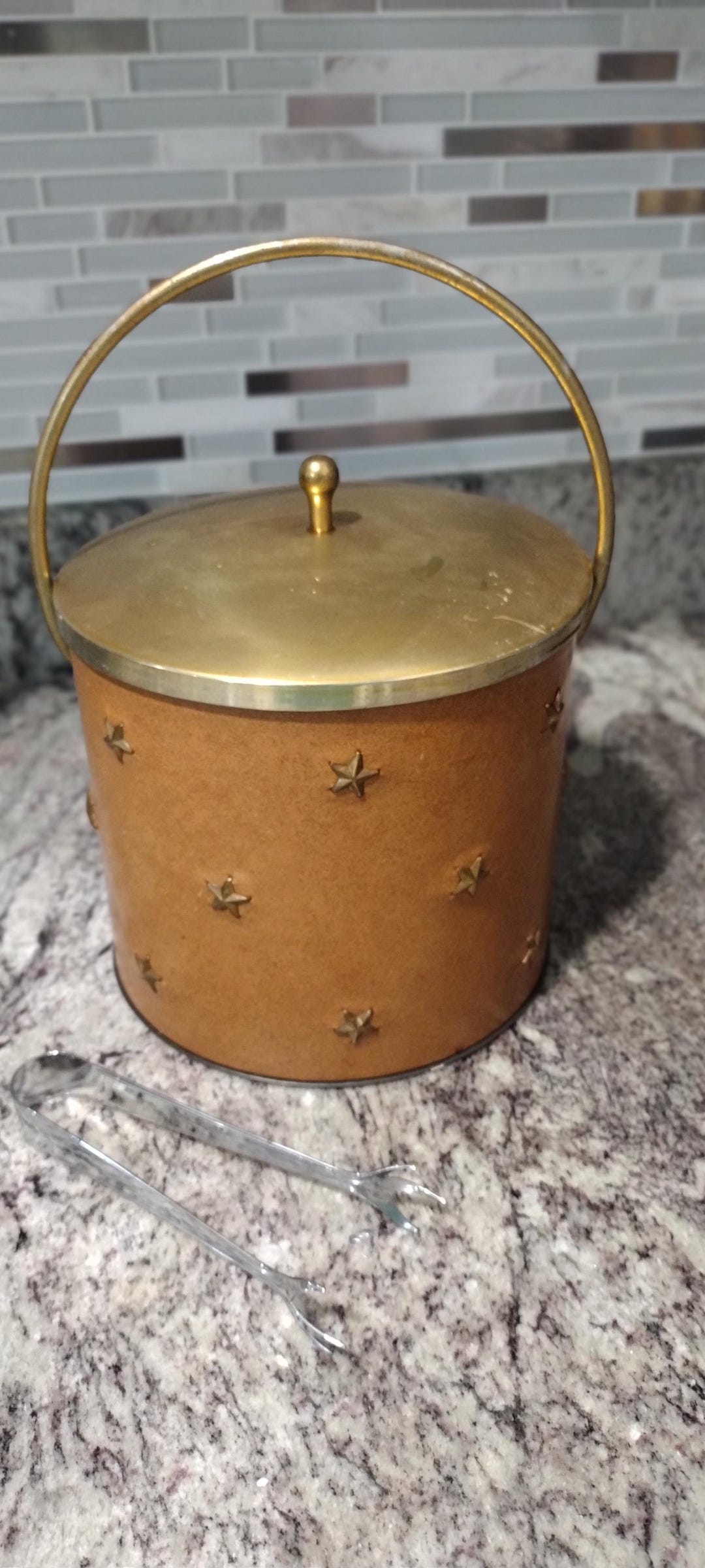 Vintage 1970s Western Star Cowboy Boot Texas Ice Bucket Brass Leather ...