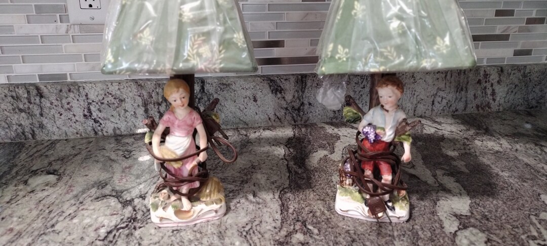 Vintage Pair of Porcelain Boy and Girl Lamps - Etsy
