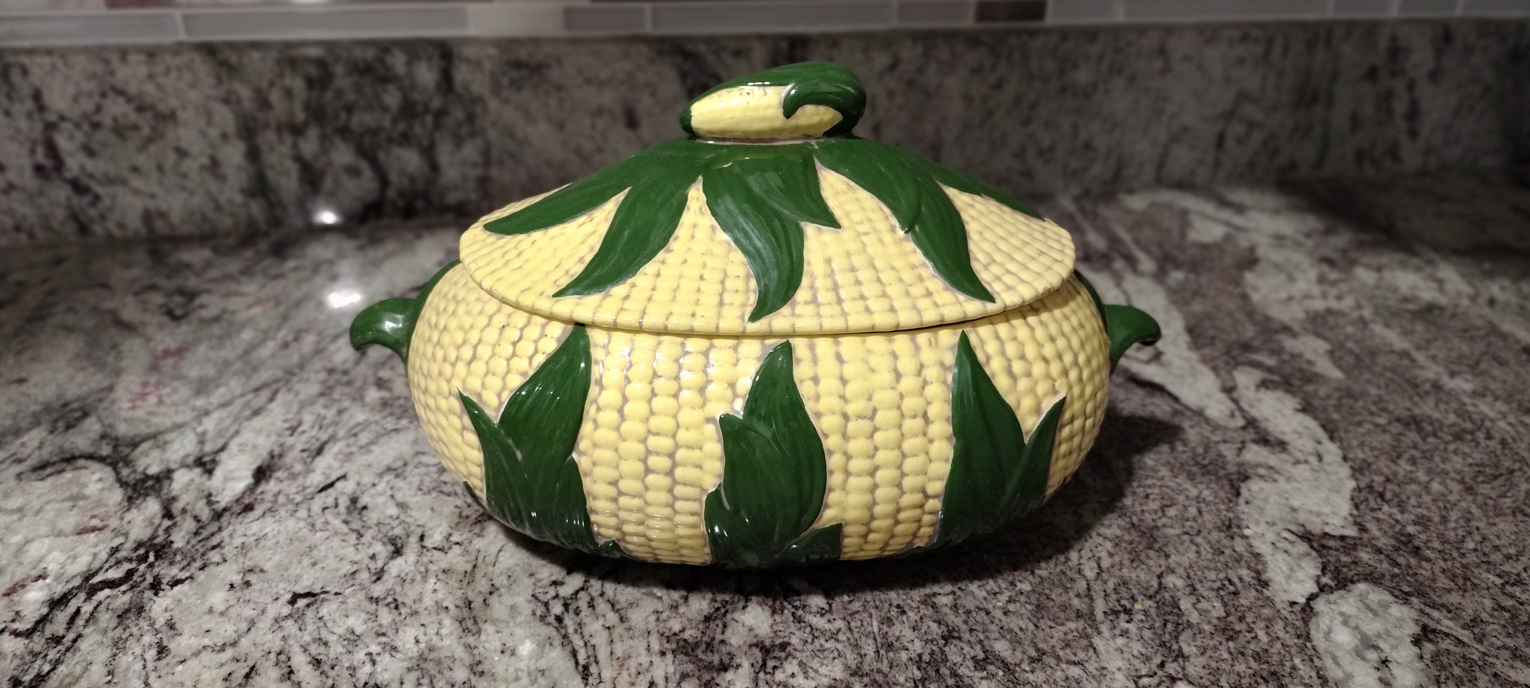 Vintage Hand Painted Ceramic Corn on the Cob Serving Bowl W Lid, Tureen ...