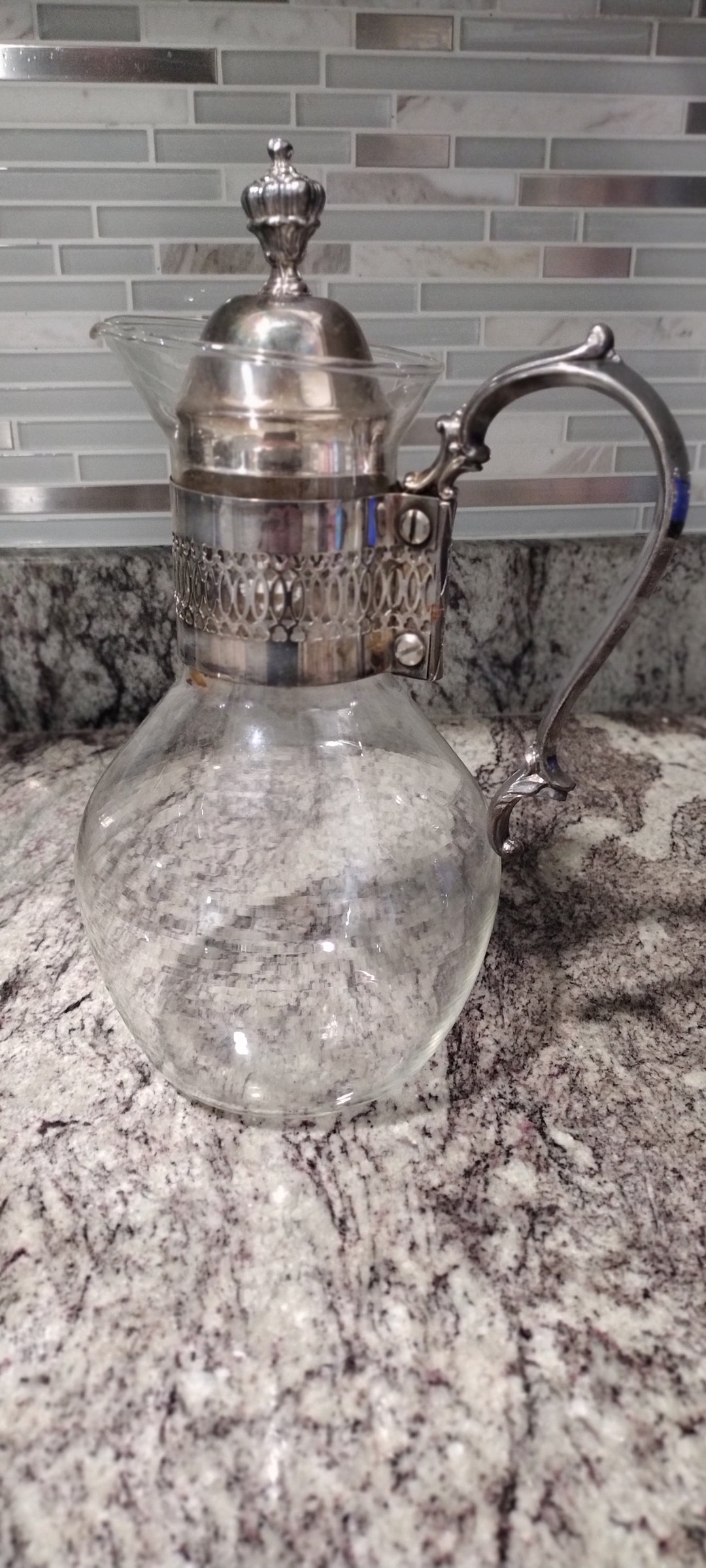 Vintage Glass & Silver Plate Coffee Carafe, Pitcher - Etsy