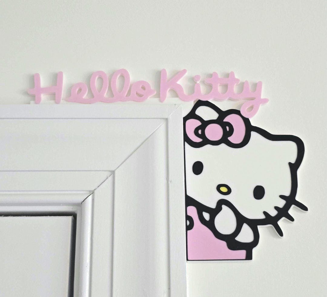 Kawaii Hello Kitty Style Corner Wall Hanger – Pink Bow Room Decor for ...
