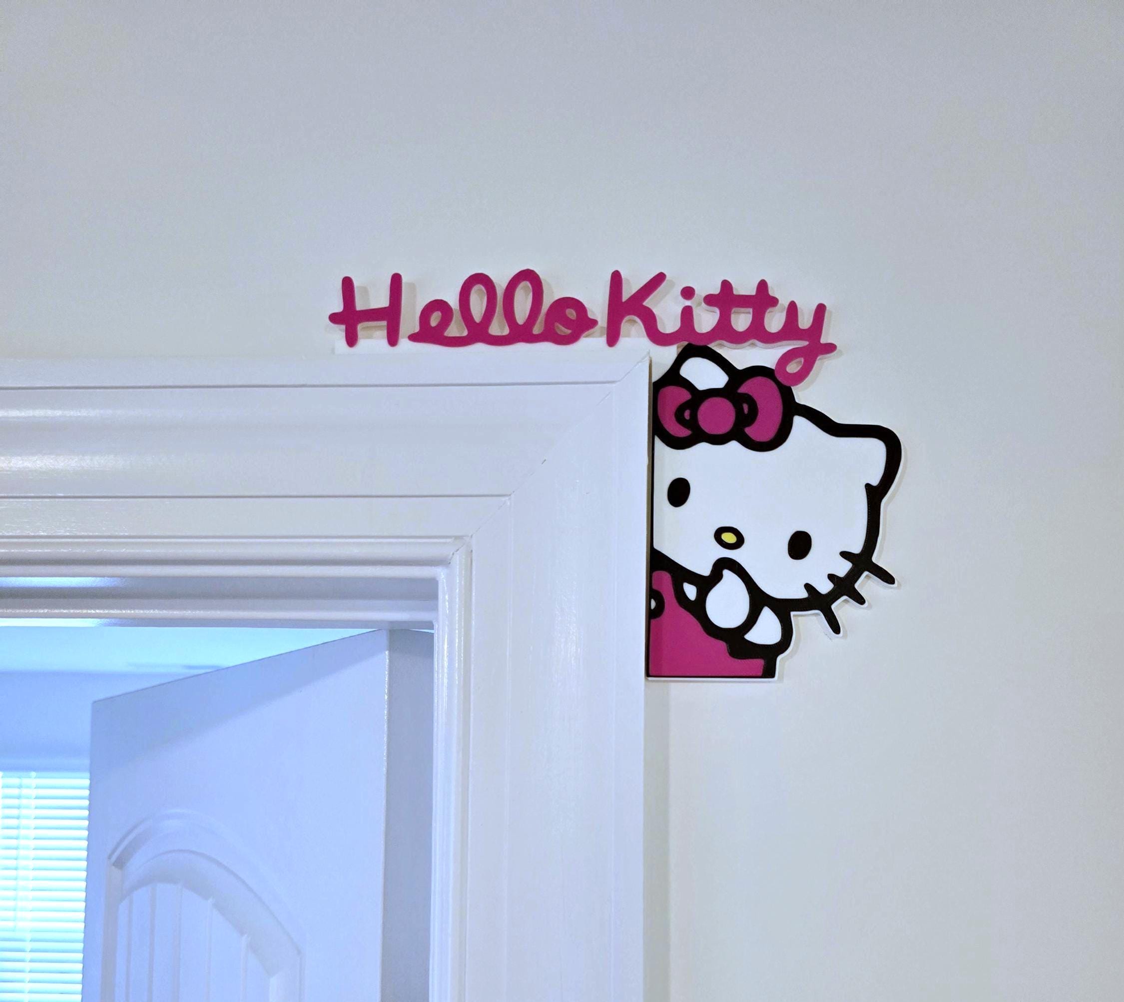 Kawaii Hello Kitty Style Corner Wall Hanger – Pink Bow Room Decor for ...