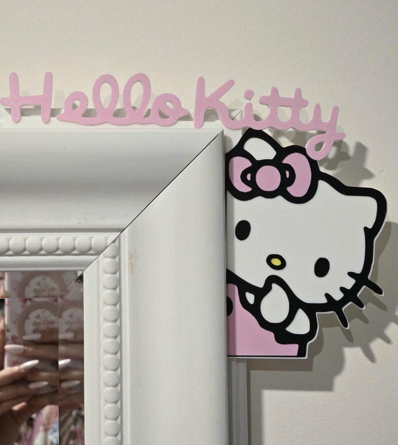 Kawaii Hello Kitty Style Corner Wall Hanger – Pink Bow Room Decor for ...