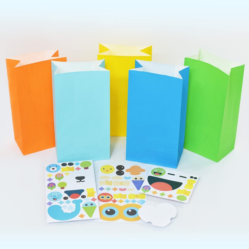 Multi Color 15 Pack Paper Bags With DIY Fun Creative Animal Stickers ...