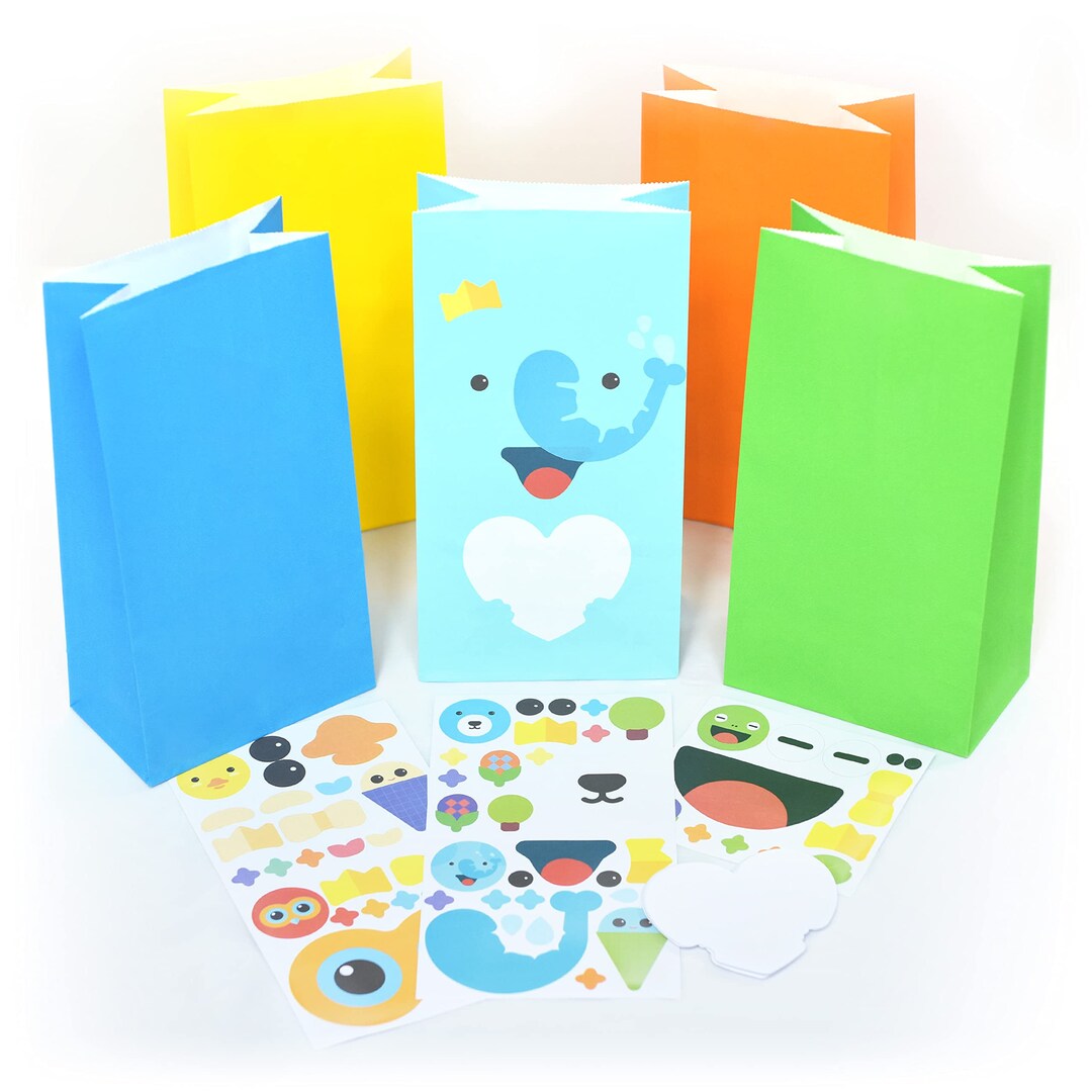 Multi Color 15 Pack Paper Bags With DIY Fun Creative Animal Stickers ...