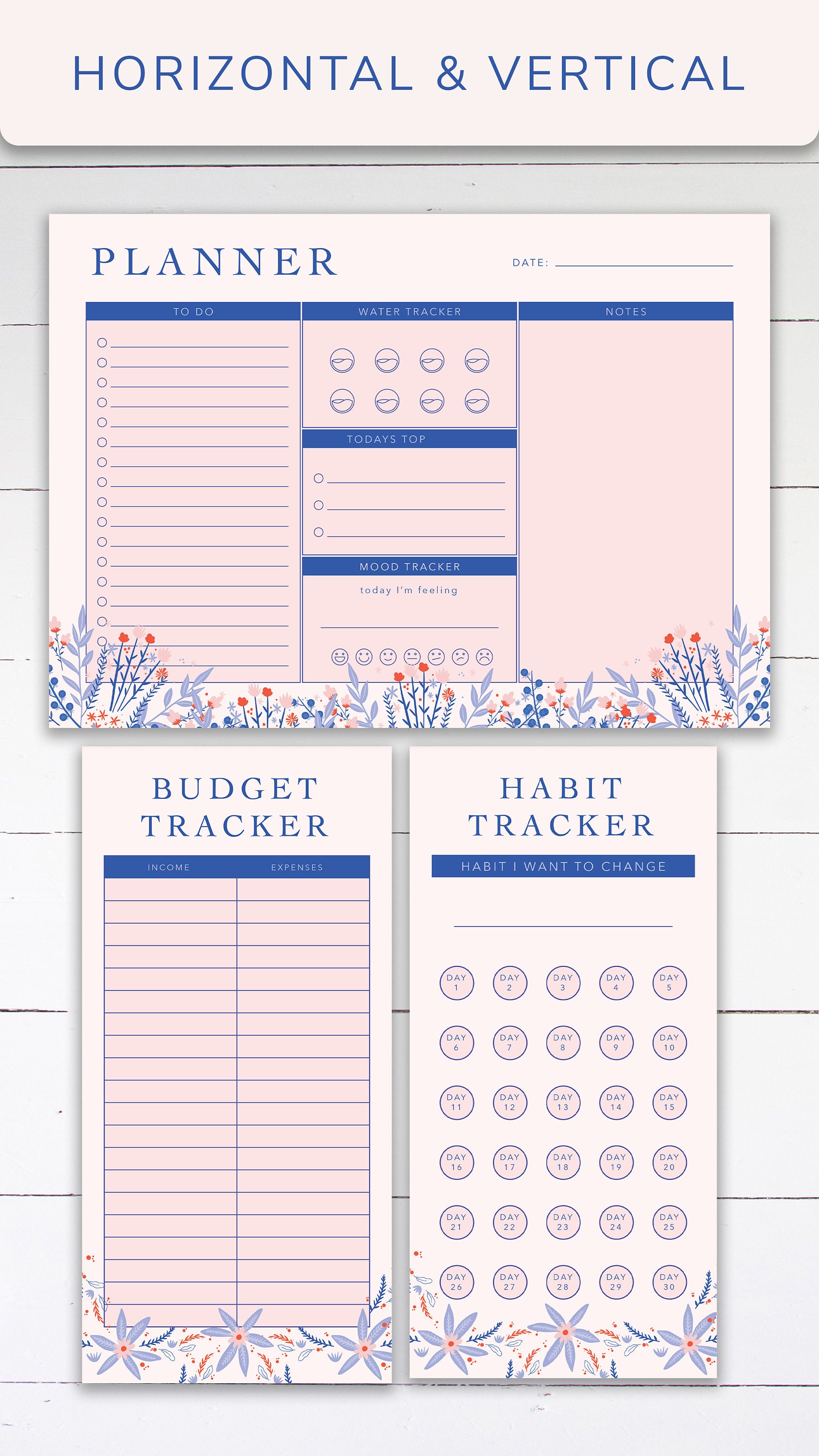 Everyday Printable Horizontal Planner, Budget Planner, Daily Planner ...